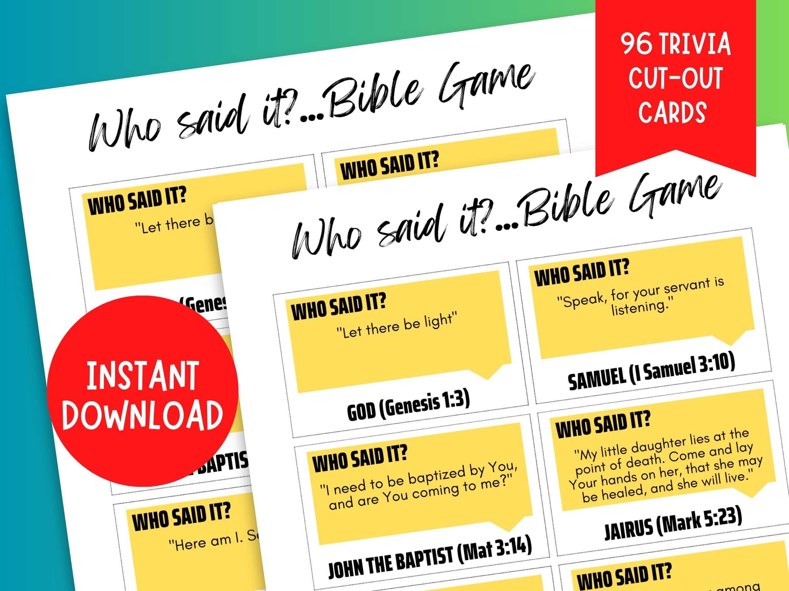 Who Said It Bible Game Bible Character Trivia Game Printable Bible ...