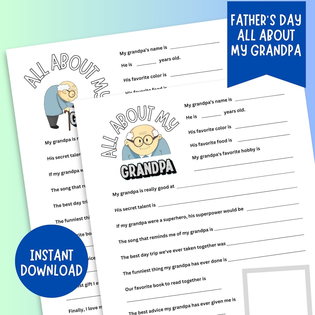 All About My Grandpa Questions All About My Grandpa Fathers Day Gift ...