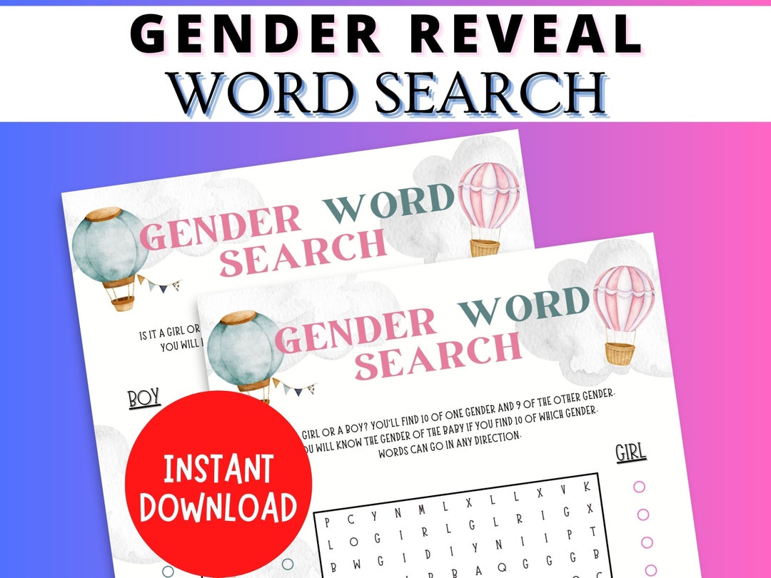 Printable Boy and Girl Gender Reveal Word Search Game Gender Wordsearch ...