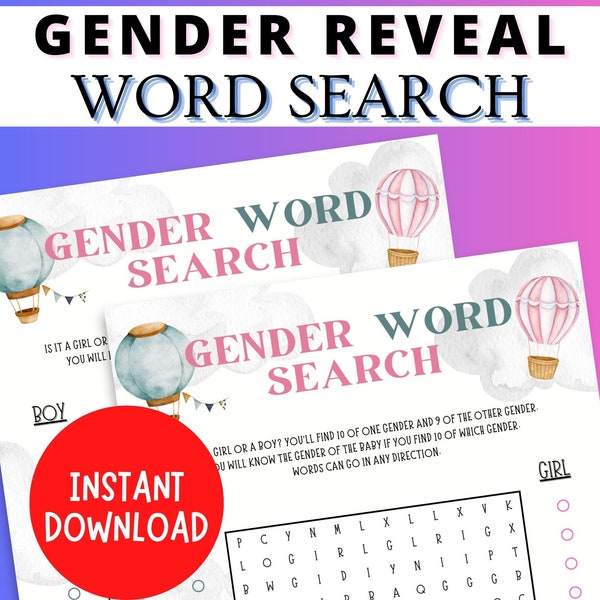 Gender Reveal Word Search Printable - Etsy