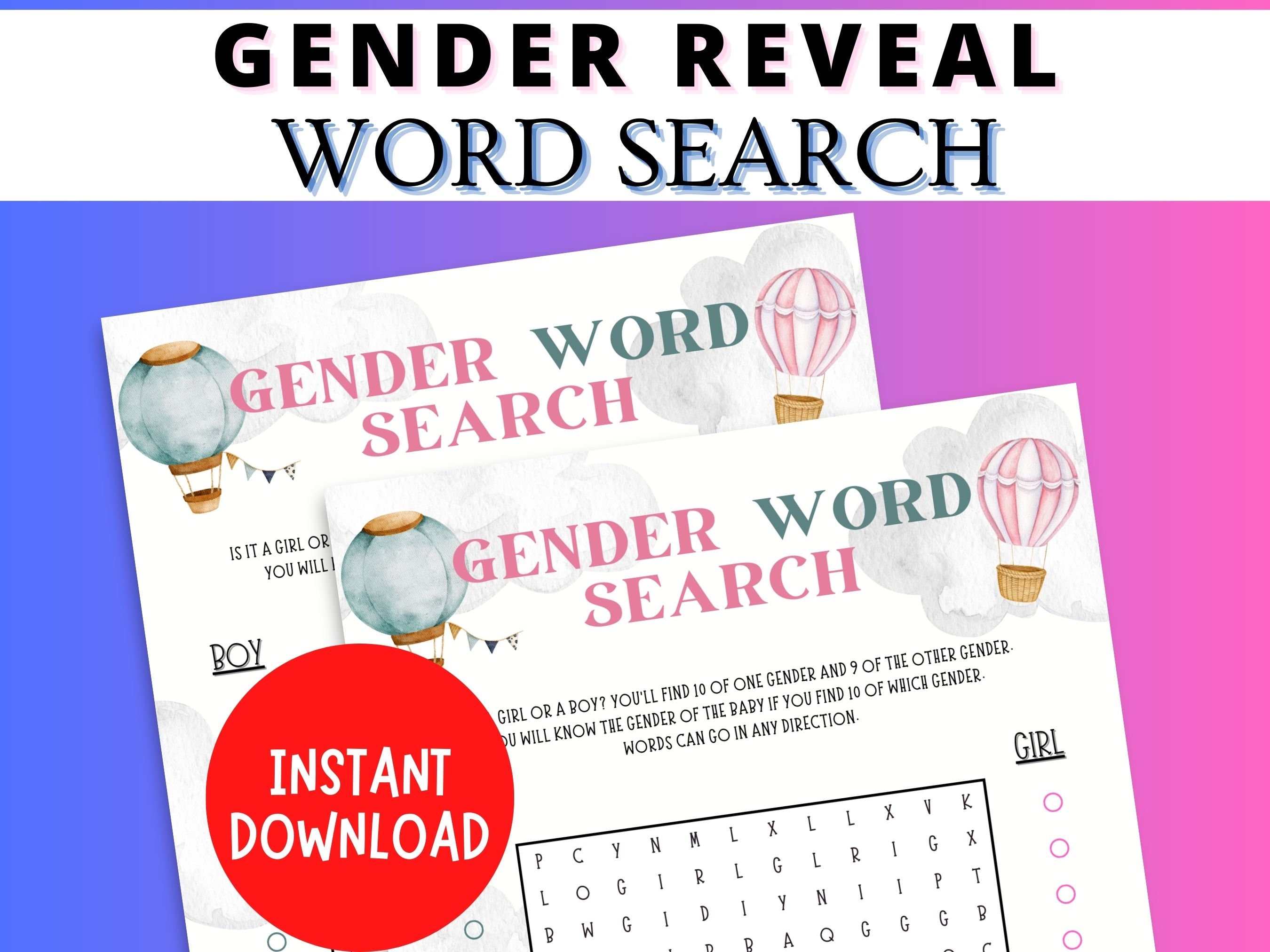 Printable Boy and Girl Gender Reveal Word Search Game Gender Wordsearch ...