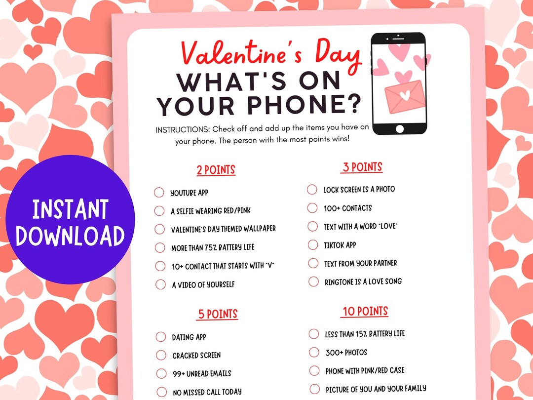 Valentine's What's on Your Phone? Game | Valentines Printable Game ...