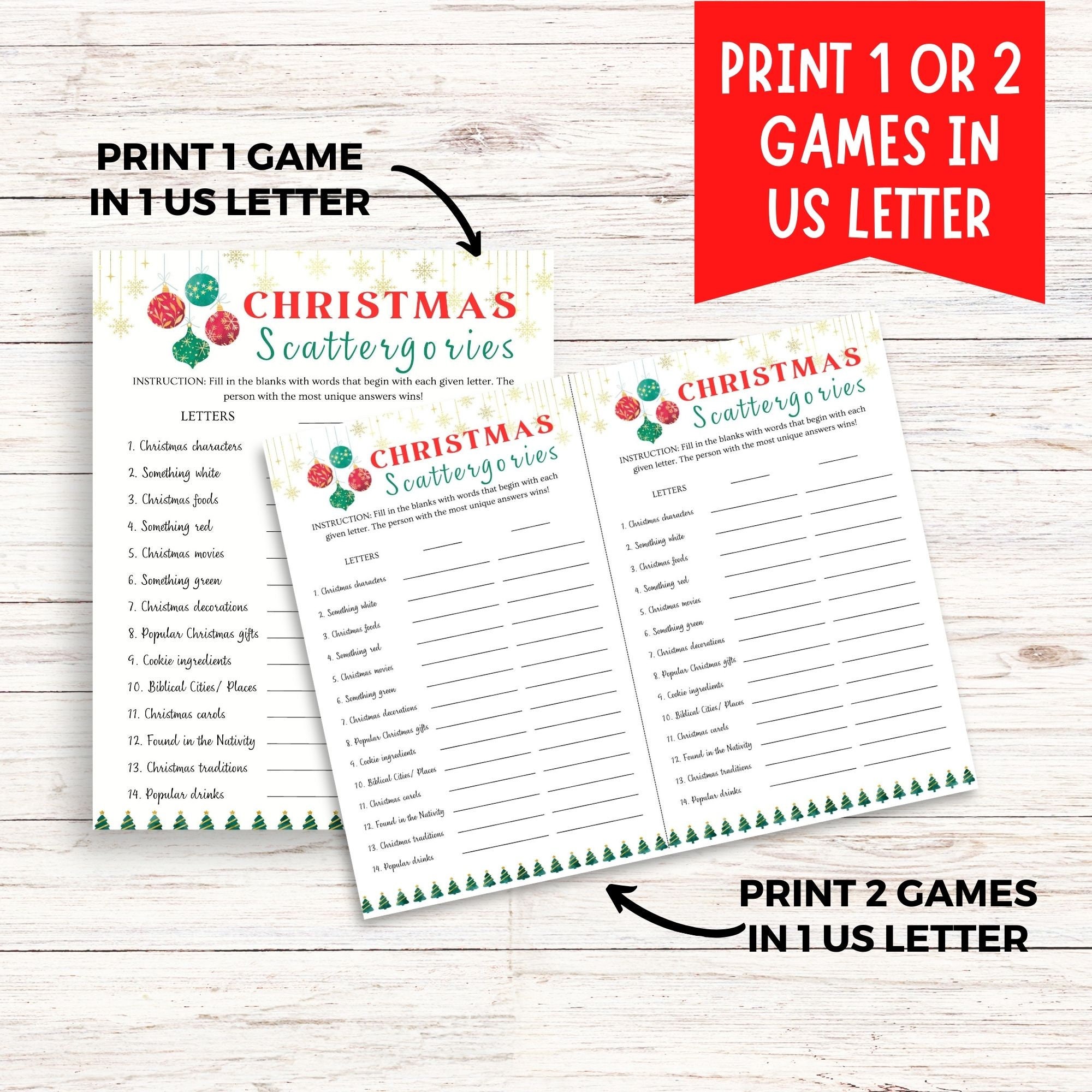 Printable Christmas Scattergories Game | Christmas Party Game | Holiday ...