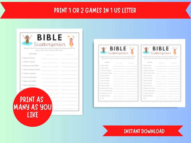 Printable Bible Scattergories Game | Bible Study Group Party Game ...
