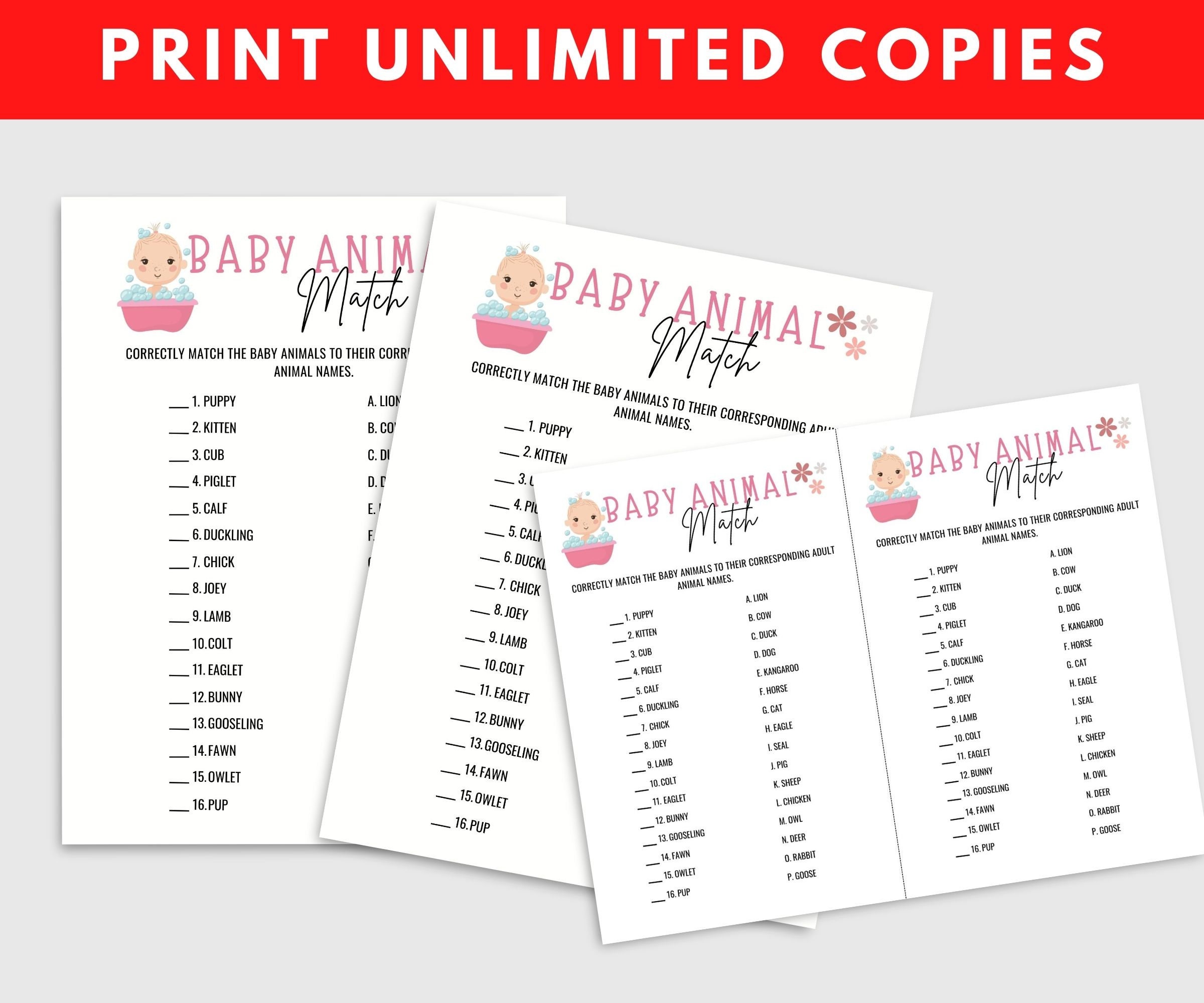 Baby Animal Match Baby Shower Game Baby Shower Party Game Baby Shower ...