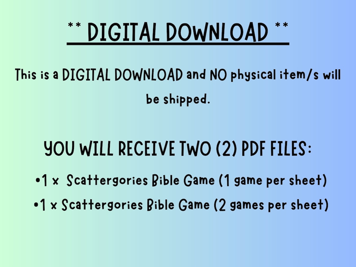 Printable Bible Scattergories Game Bible Study Group Party Game Church ...