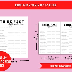 Think Fast Game: Office Edition Printable | Work Game | Office Party ...
