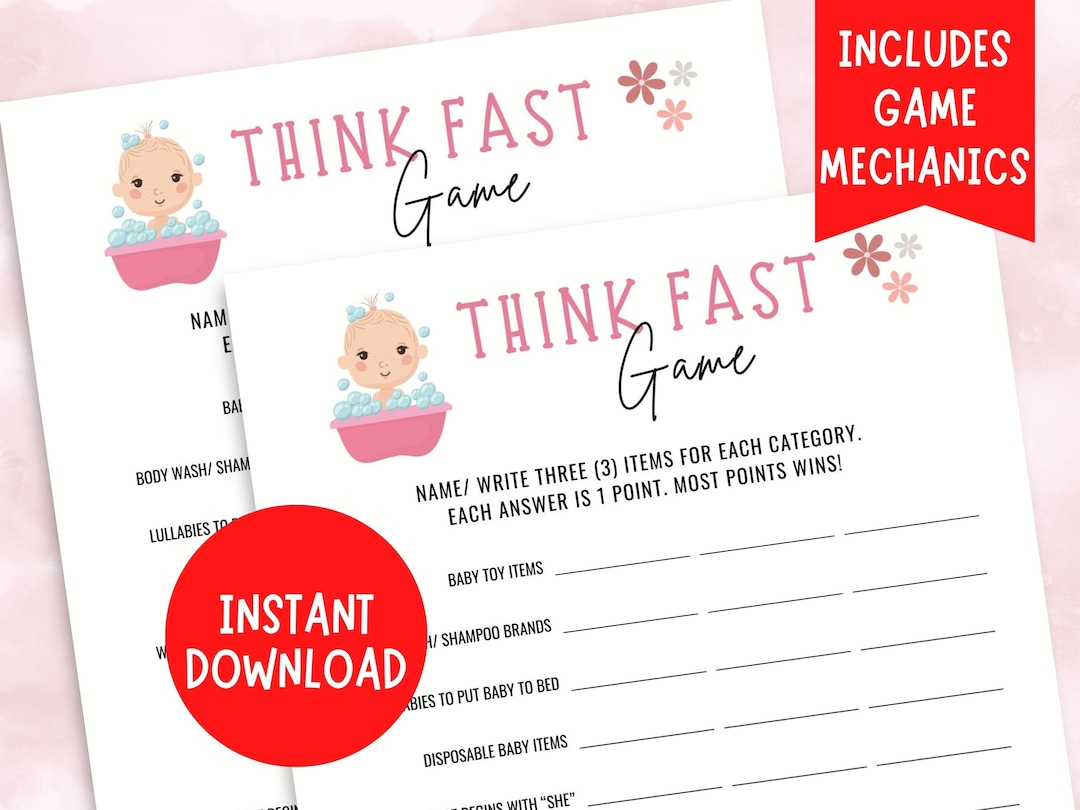 Think Fast Game | Baby Shower Printable Game | Baby Shower Party Game ...