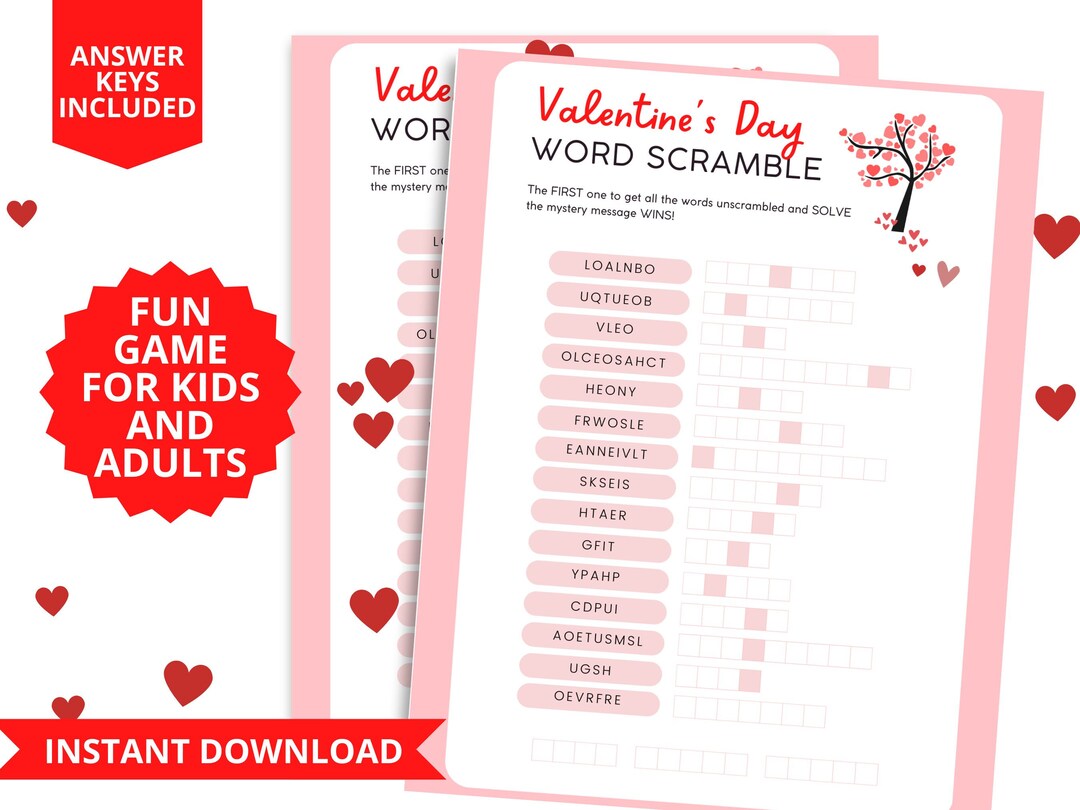 Printable Valentine’s Day Word Scramble Game | Valentine Party Game ...