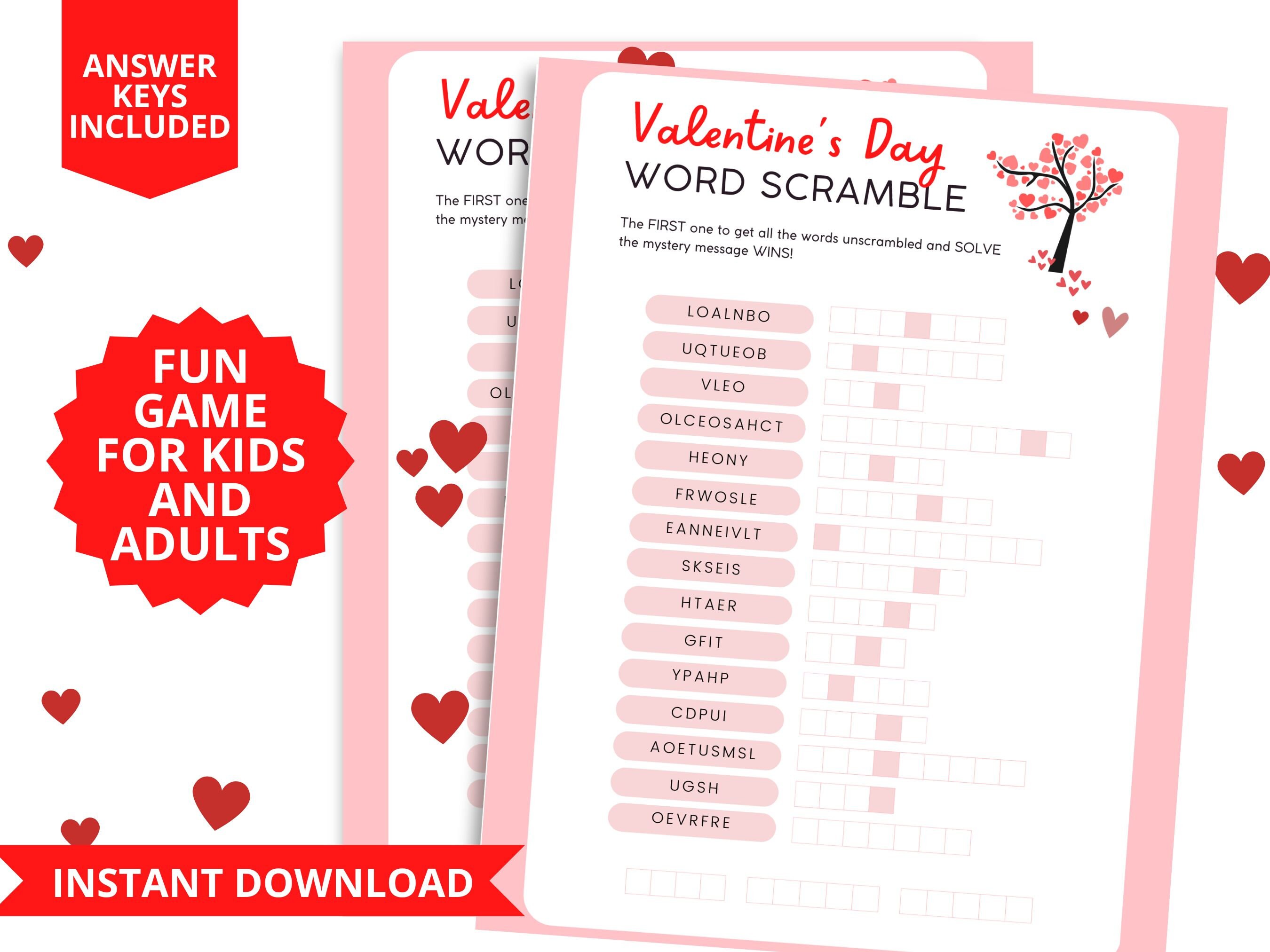 Printable Valentine’s Day Word Scramble Game | Valentine Party Game ...