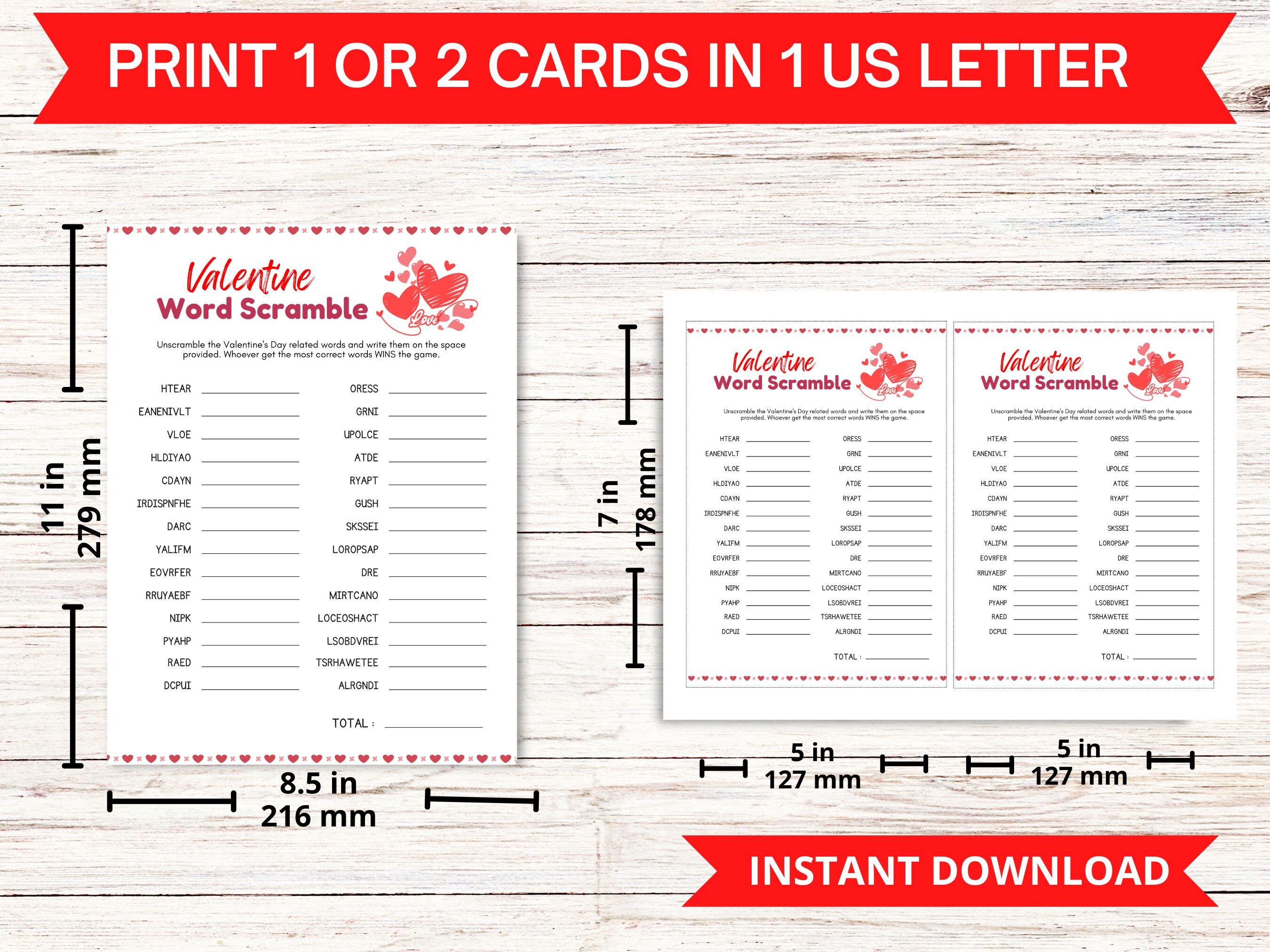 Valentine’s Day Word Scramble Printable Game | Valentine Party Game ...