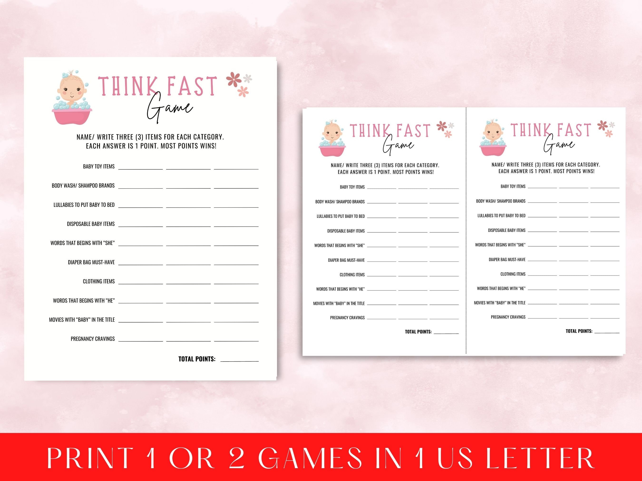 Think Fast Game | Baby Shower Printable Game | Baby Shower Party Game ...