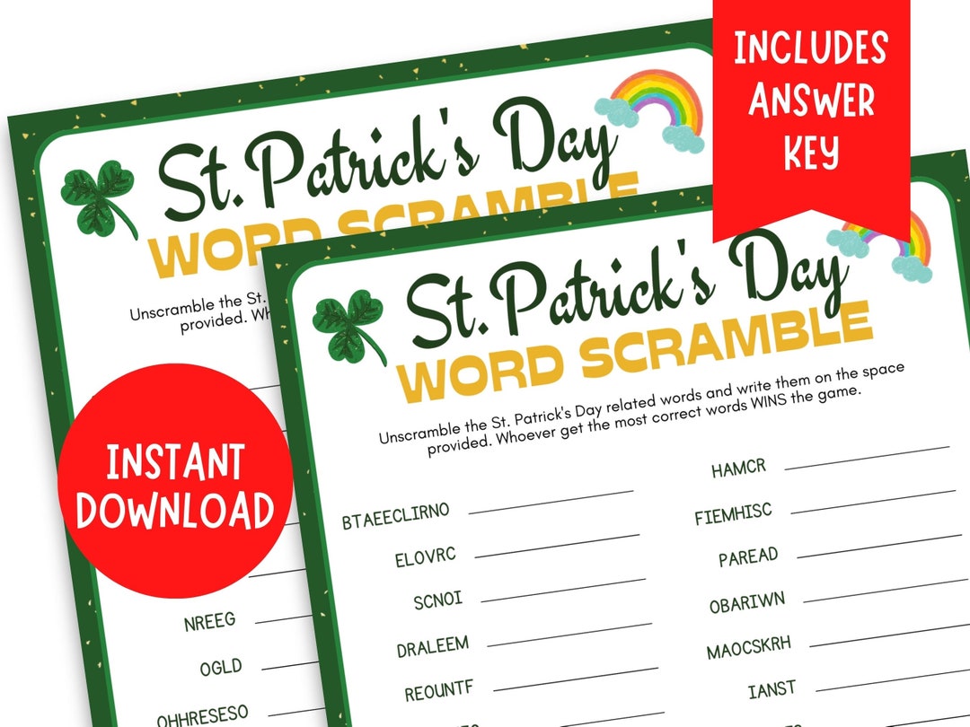 St. Patrick's Day Word Scramble Game Printable Saint Patrick's Day ...