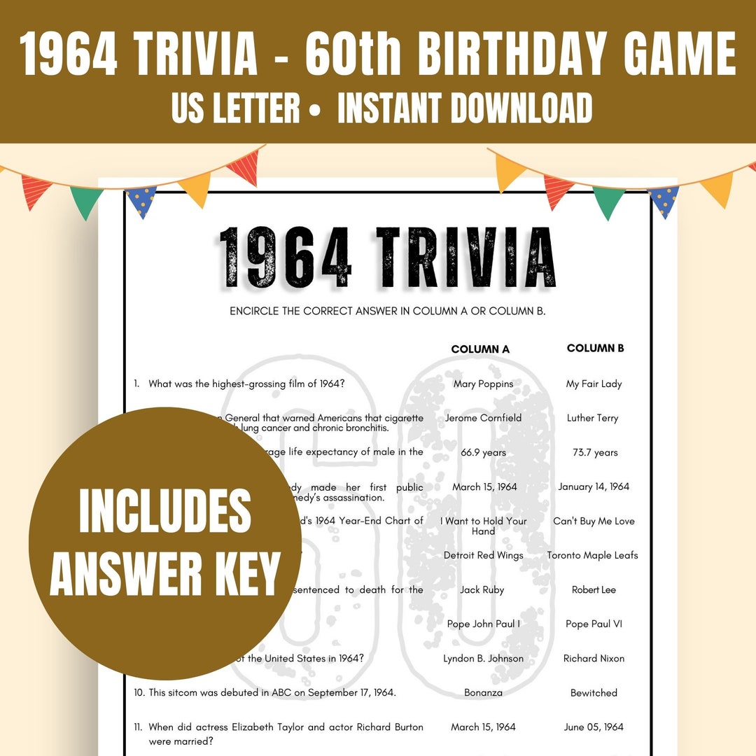 1964 Trivia Questions And Answers Printable - Printable