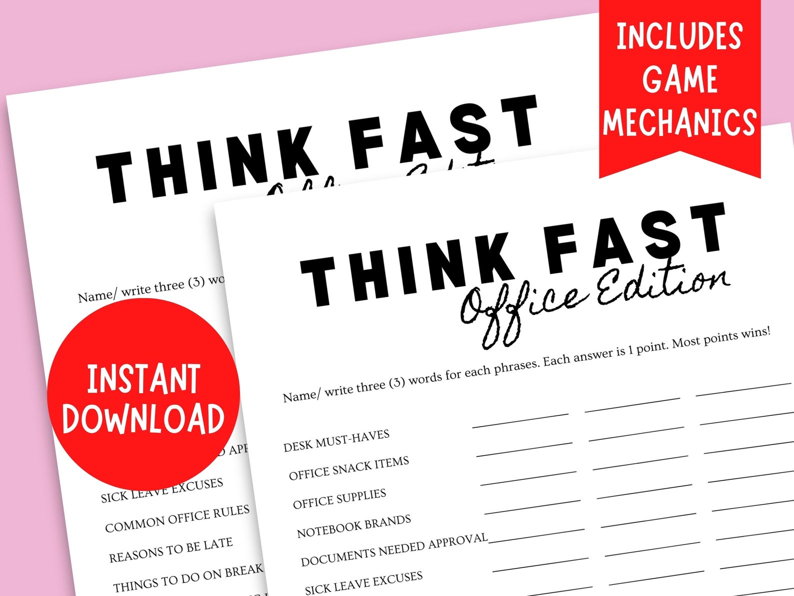 Think Fast Game: Office Edition Printable | Work Game | Office Party ...