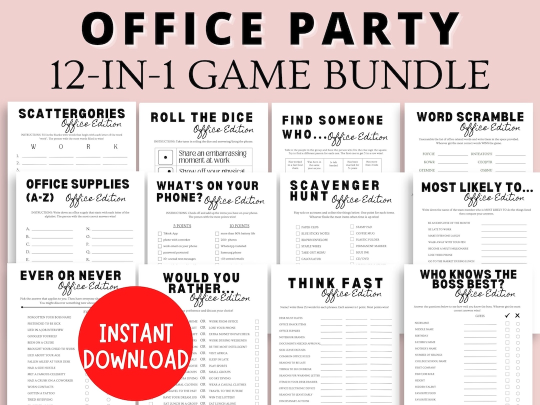 Office Party Games Bundle | Printable Games for Work Team Building ...