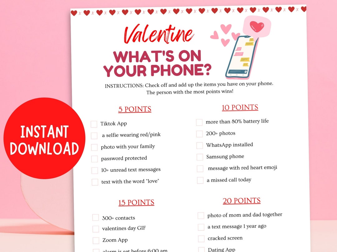 Valentine's Day What's on Your Phone | Printable Game for Kids and ...