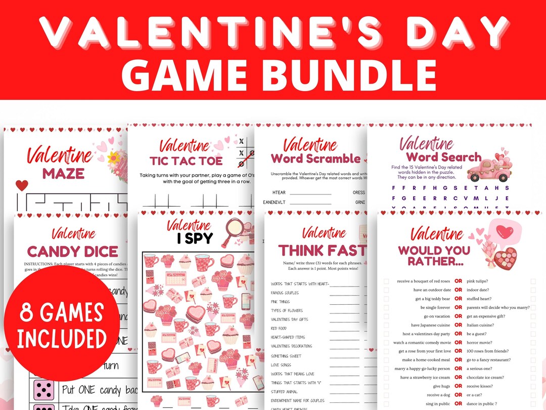 Valentine's Day Games Bundle Printable Valentine's Party Games Indoor ...