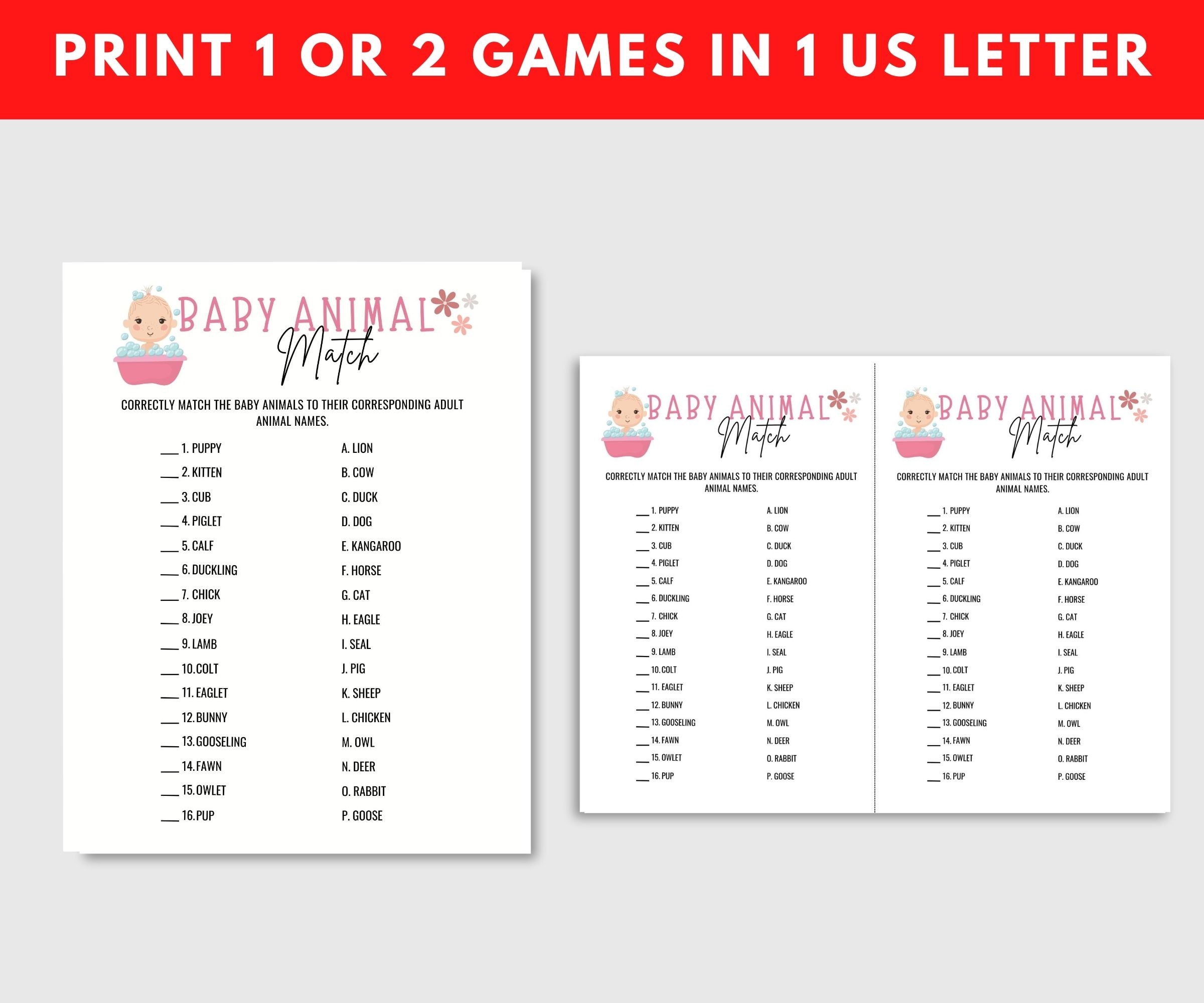 Baby Animal Match Baby Shower Game Baby Shower Party Game Baby Shower ...