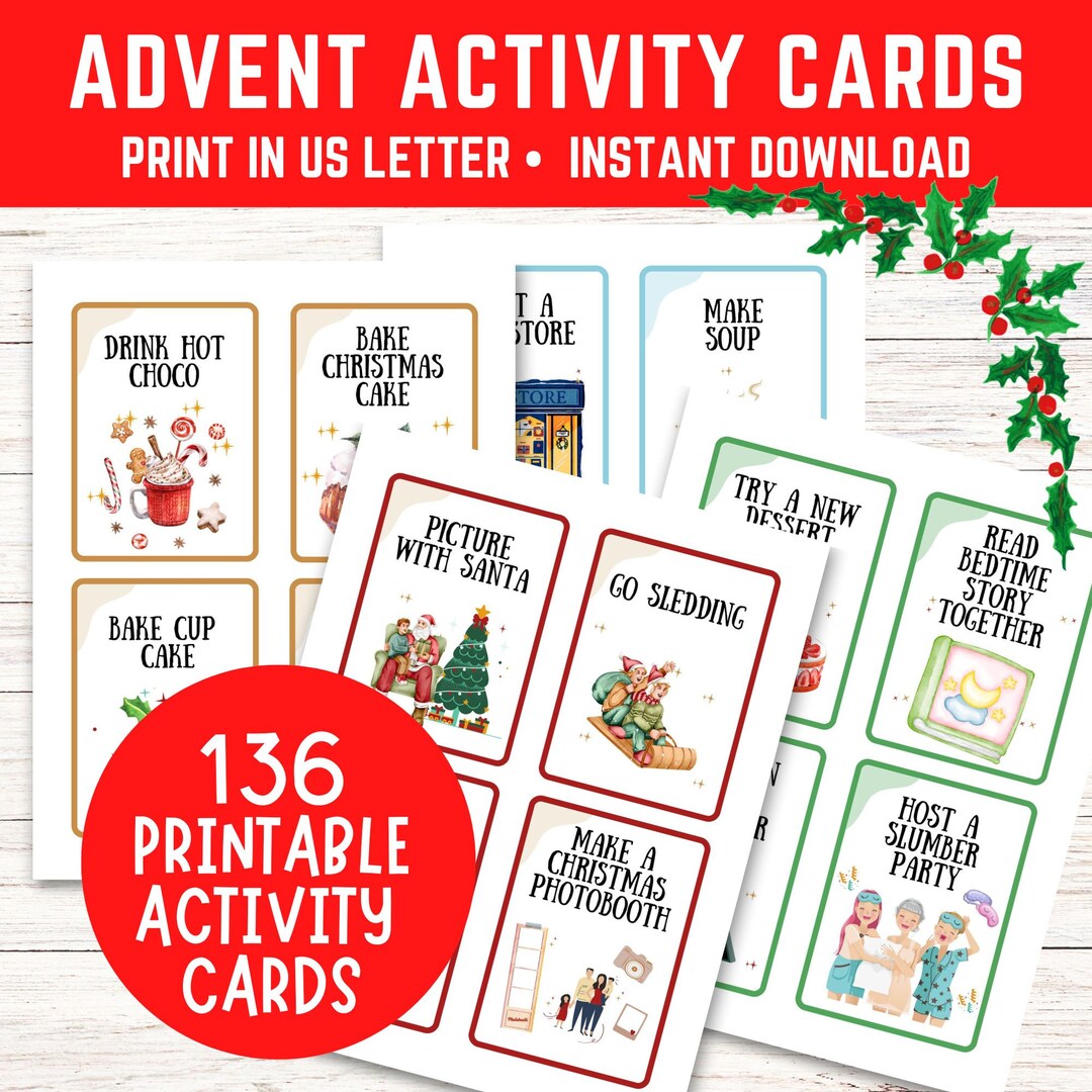 136 Printable Advent Activity Cards | Kids Advent Calendar Activities ...