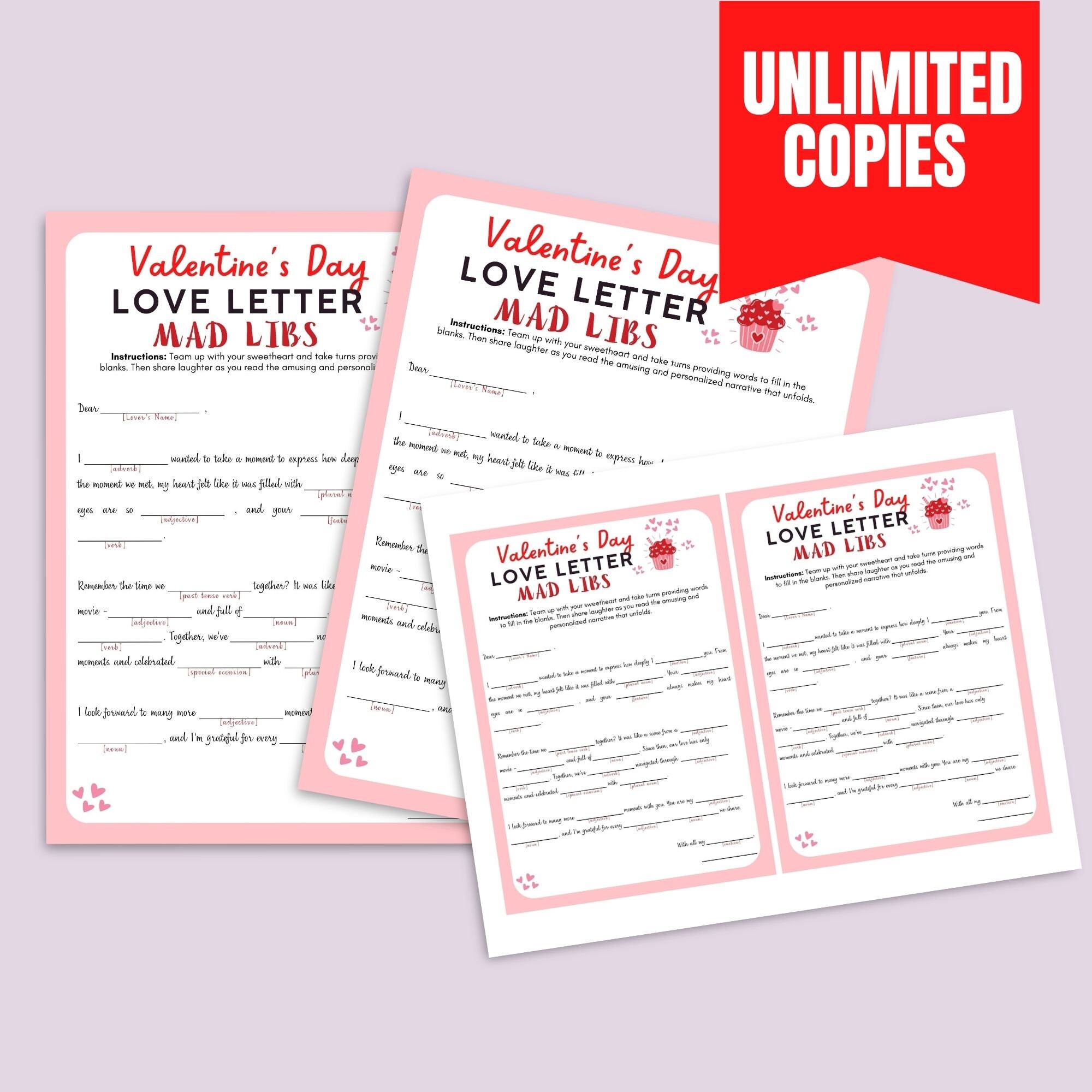 Valentines Day Mad Libs Valentines Day Game Couple Game Love Letter Mad ...