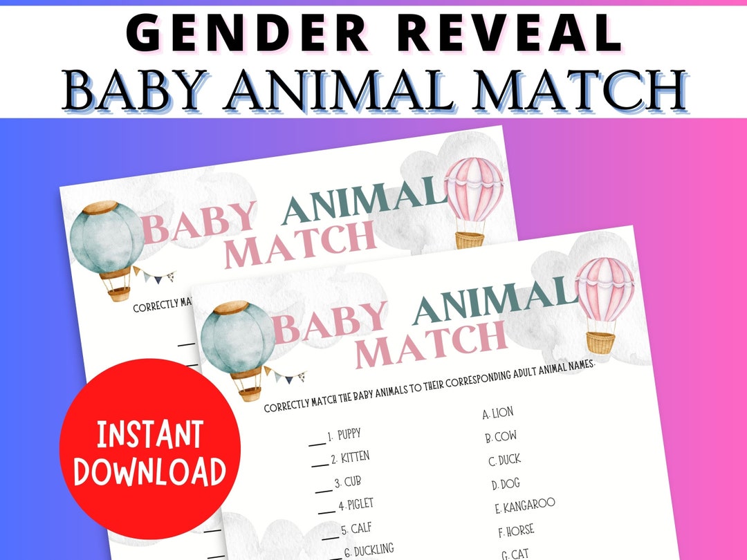 Baby Animal Match Gender Reveal Game Gender Reveal Party Game Baby ...