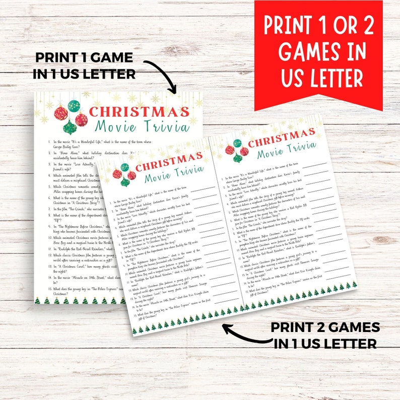 Printable Christmas Movie Trivia Game | Christmas Party Game | Holiday ...