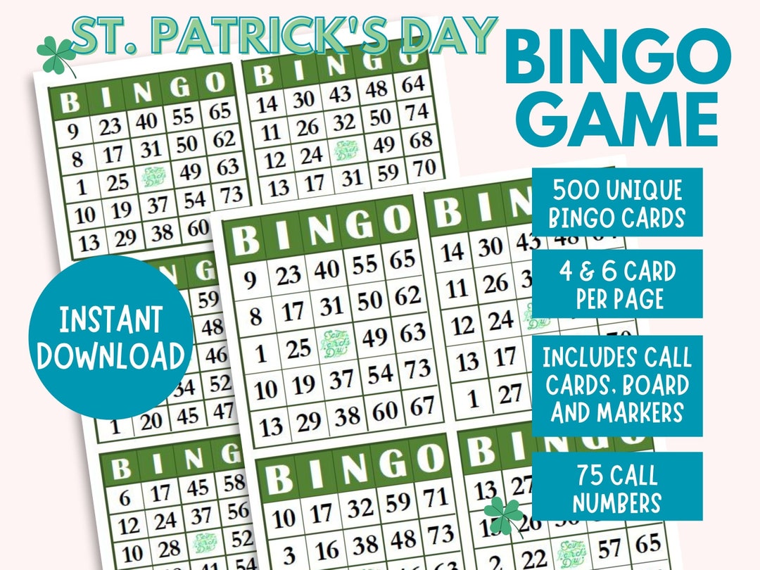 500 St. Patricks Day Bingo Cards 4 and 6 Game per Page St. Patricks Day ...