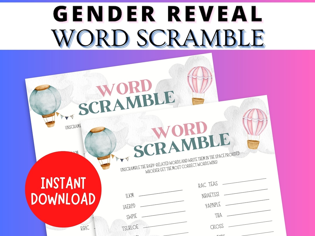 Word Scramble Gender Reveal Printable Game Gender Reveal Party Game ...