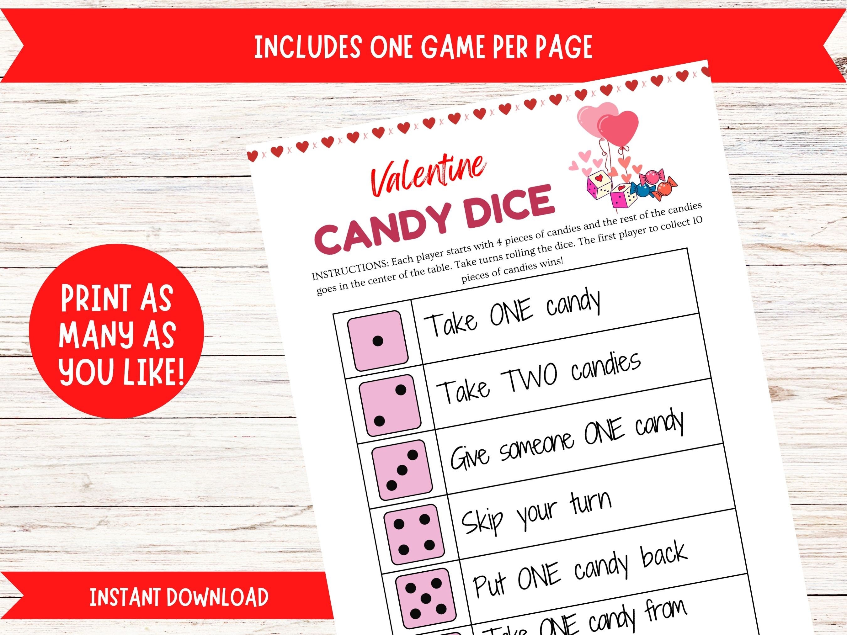 Printable Candy Dice Game | Valentine’s Day Party Games | Candy Game ...
