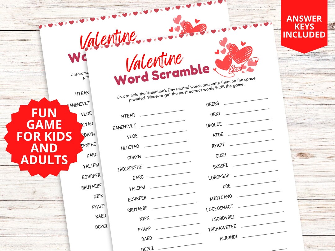 Valentine’s Day Word Scramble Printable Game | Valentine Party Game ...