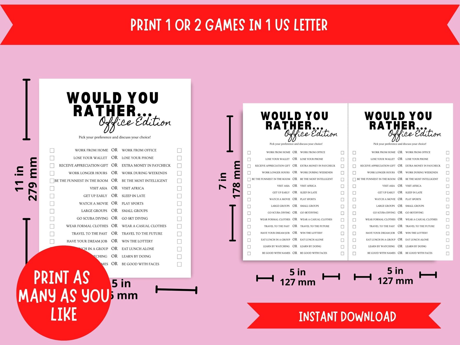 Would You Rather Game Printable: Office Edition Office Icebreaker Game ...