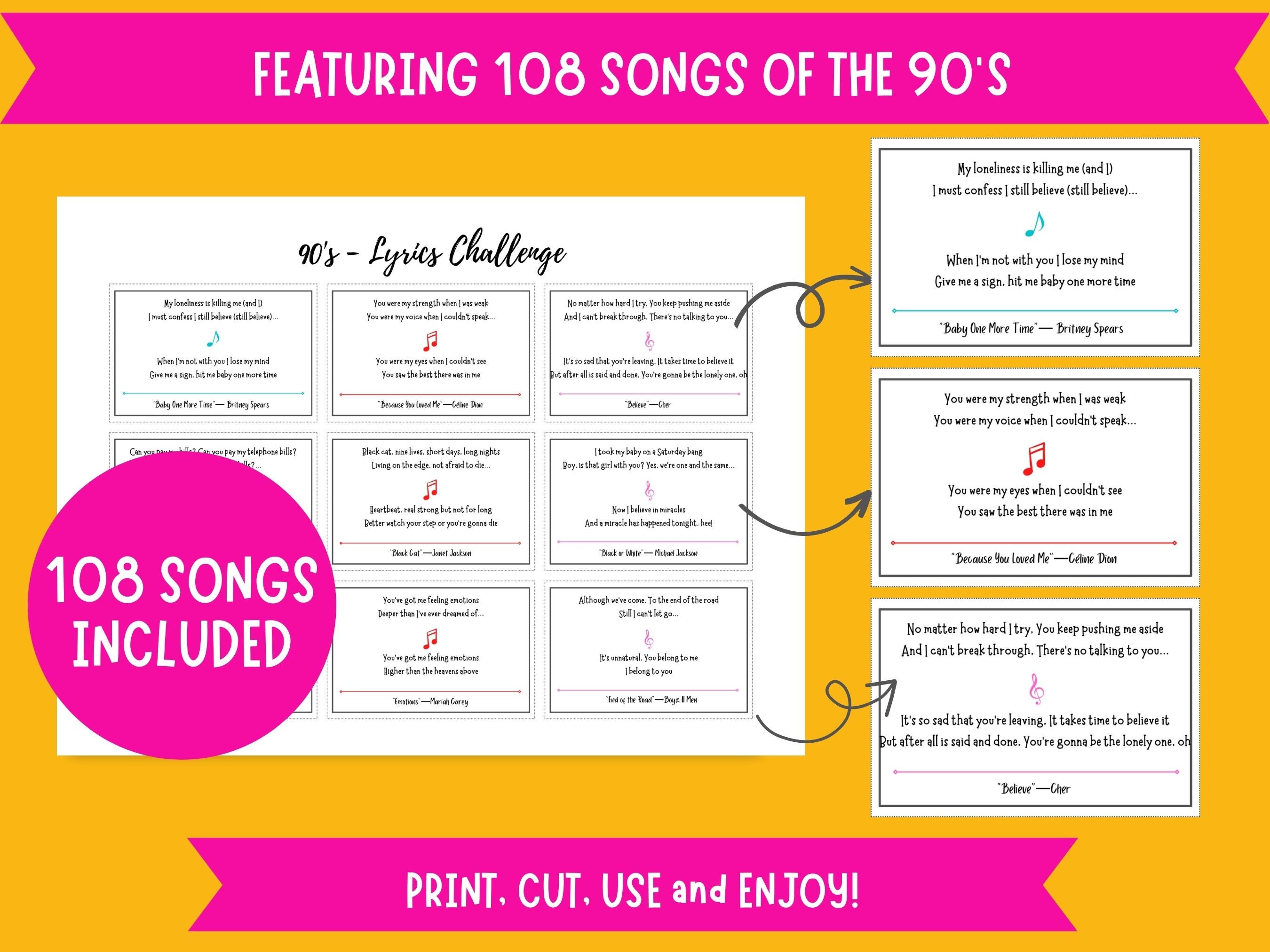 90s Songs Lyrics Challenge Game Fast Thinking and Singing Game Finish ...