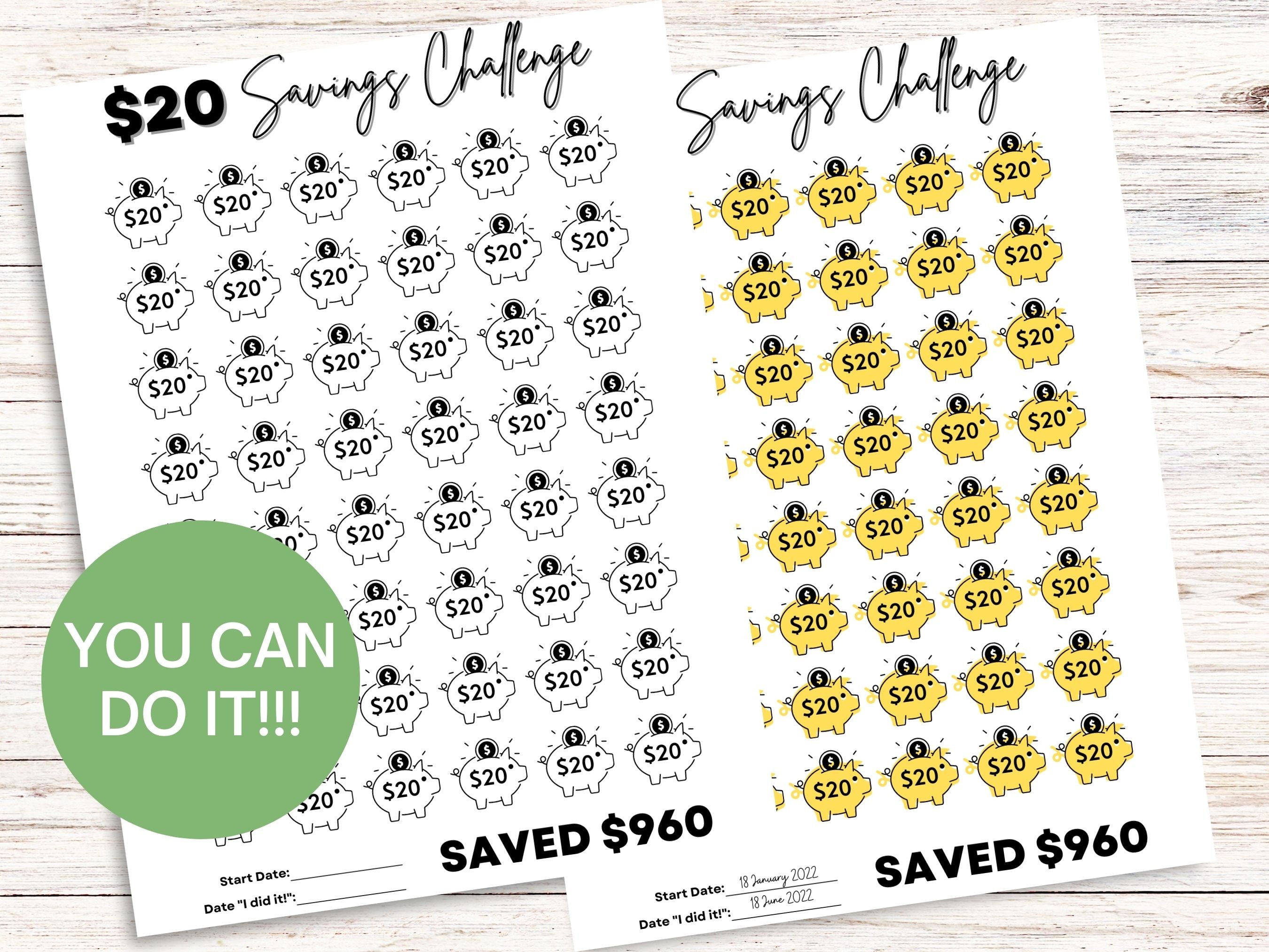 20-dollar Savings Challenge Printable Money Savings - Etsy