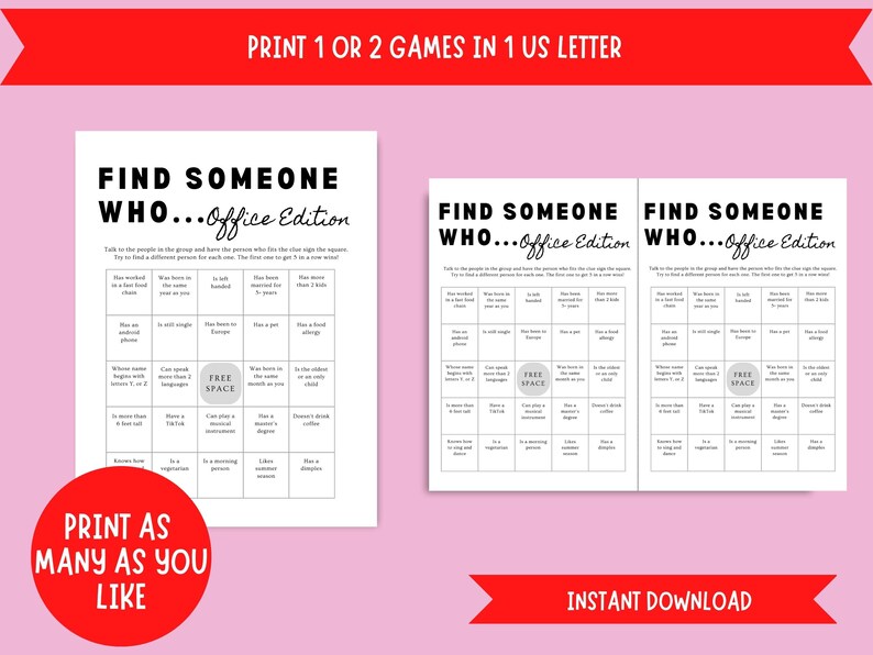 Find Someone Who: Office Edition | Printable Bingo Game | Team Building ...