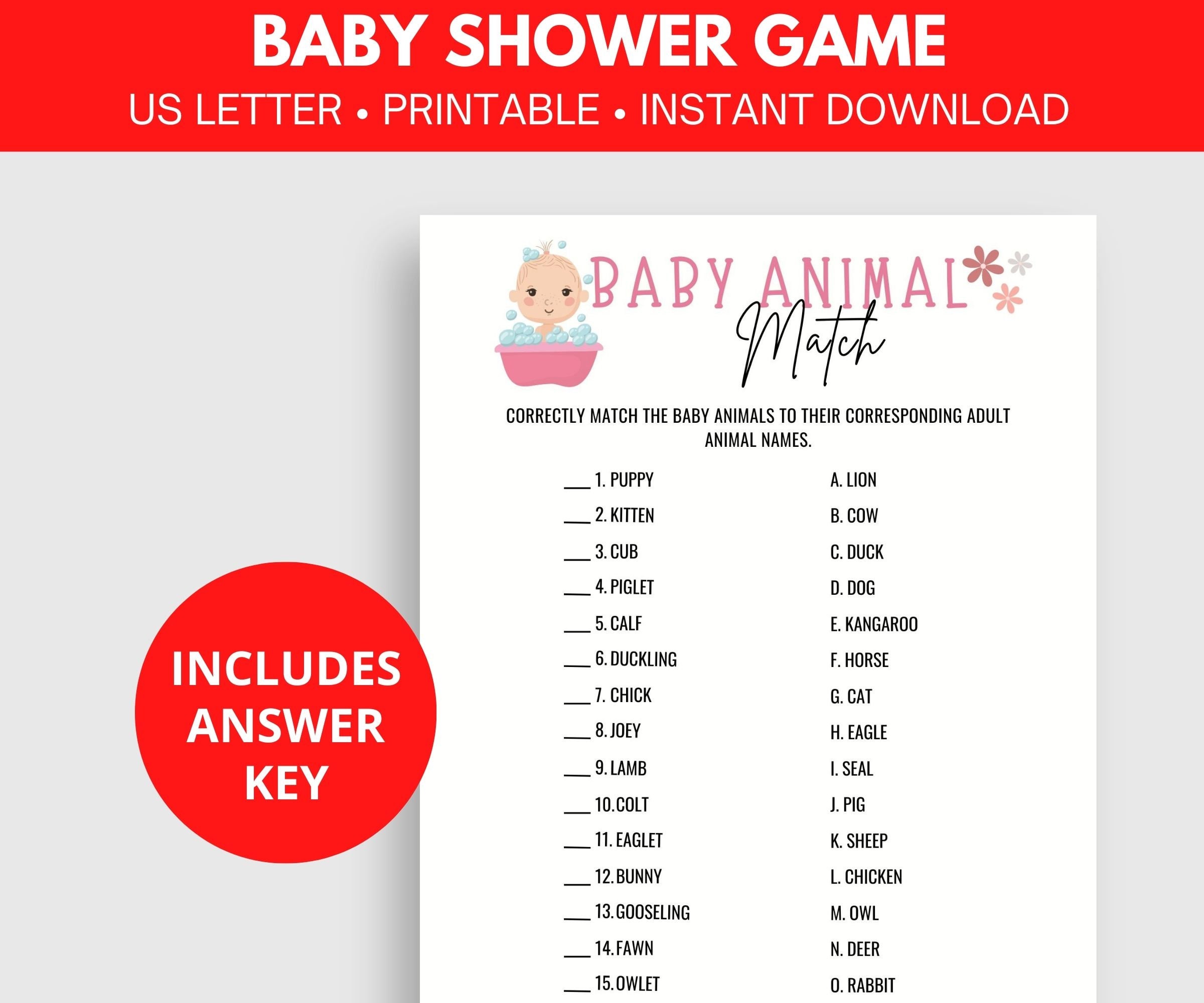 Baby Animal Match Baby Shower Game Baby Shower Party Game Baby Shower ...