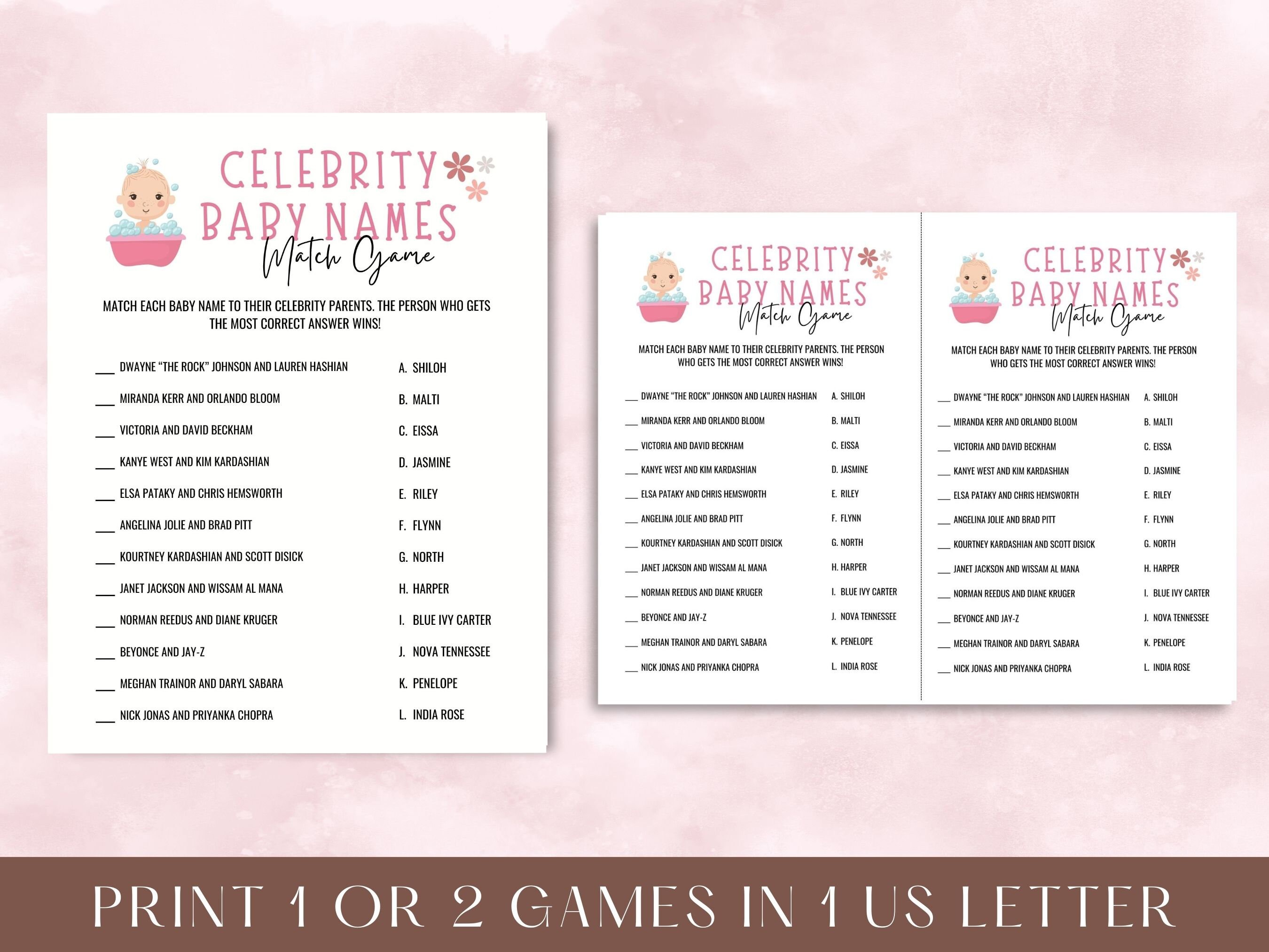 Celebrity Baby Names Printable Game Baby Shower Celebrity - Etsy
