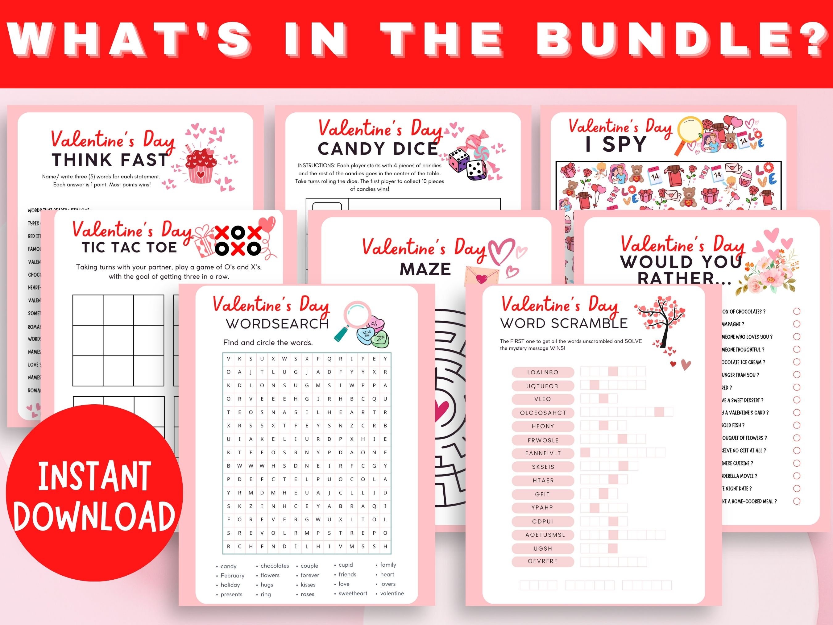 Valentine's Day Printable Games | Valentines Games Bundle | Valentines ...
