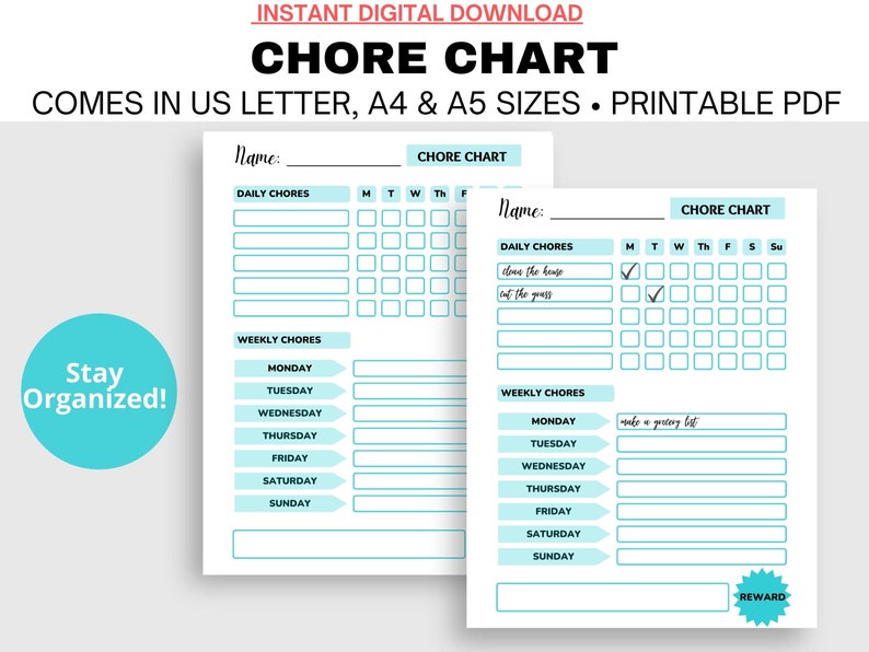 Daily and Weekly Chore Chart Printable Chores Chart Printables House ...