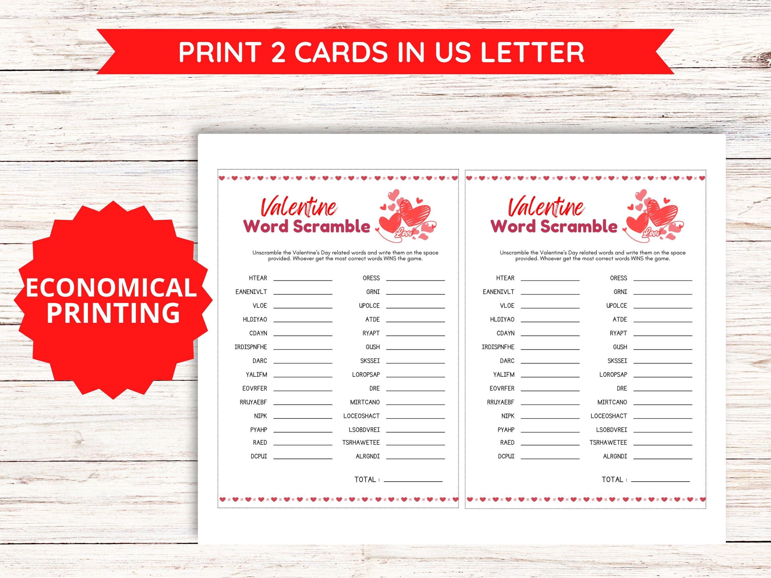 Valentines Day Word Scramble Printable Game Valentine Party Game ...