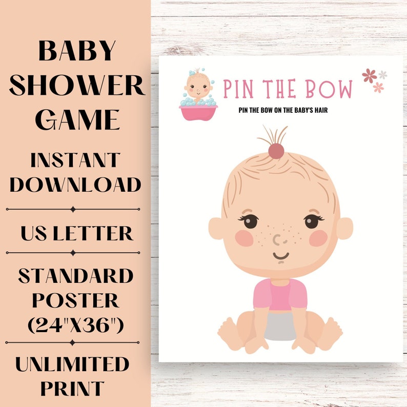 Pin the Bow Game | Baby Shower Party Game | Pin Game Printable | Pin ...