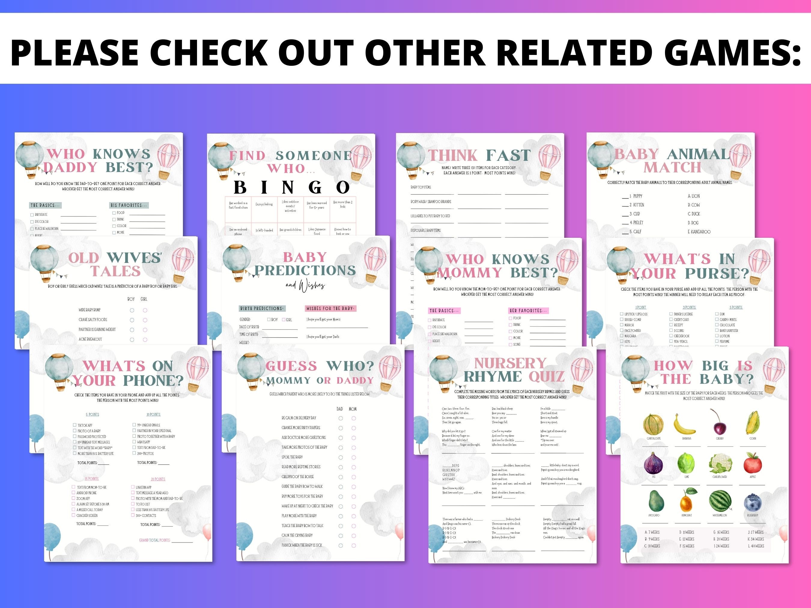 Gender Reveal Nursery Rhyme Charades Game Printable Charades Cards ...