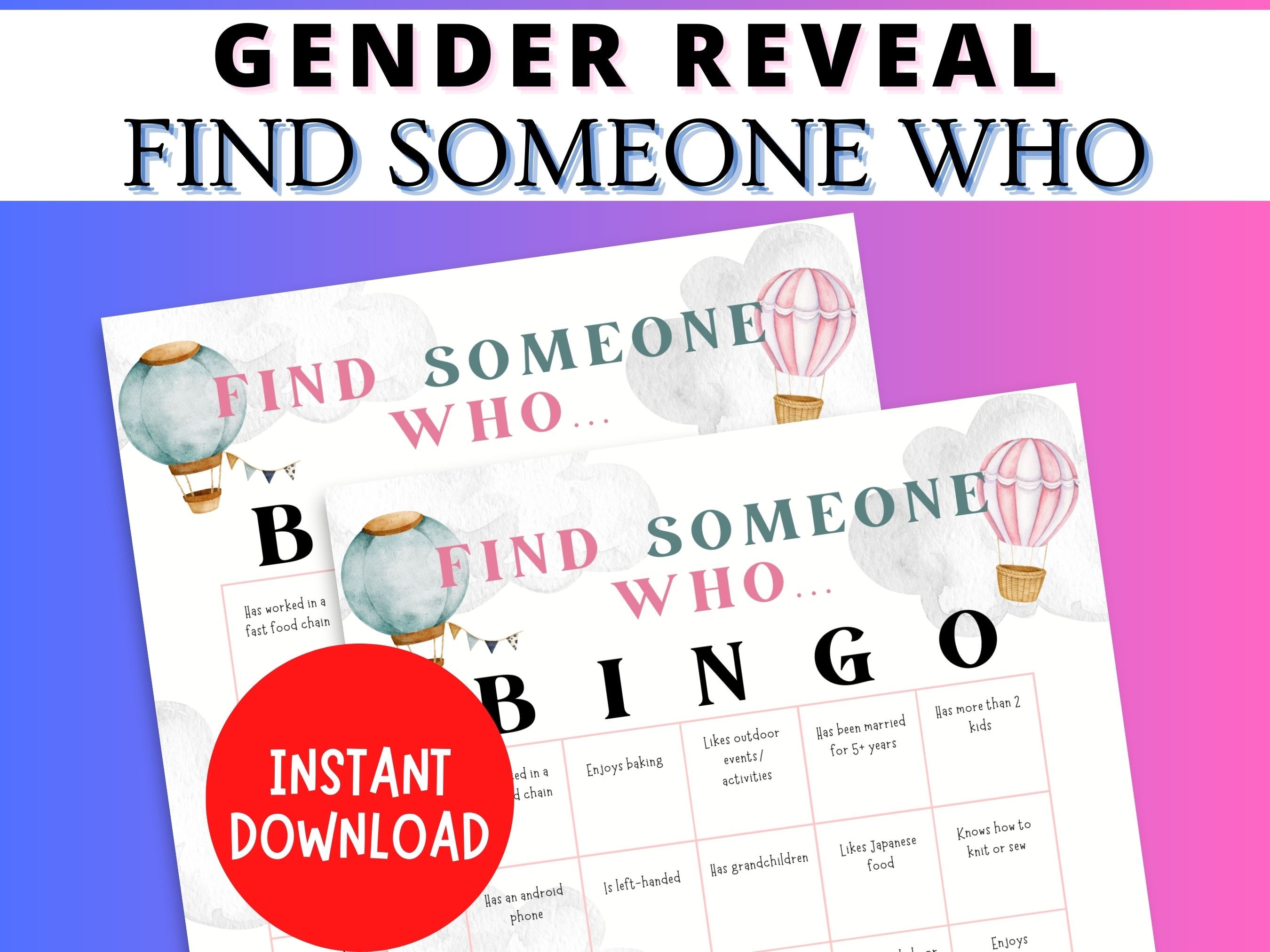 Find Someone Who BINGO Game | Gender Reveal Printable Game | Gender ...