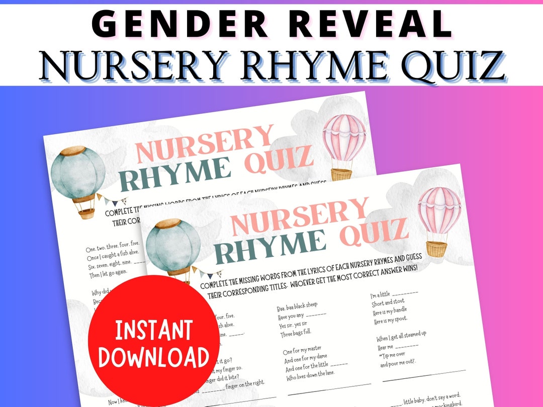 Nursery Rhyme Quiz Game Gender Reveal Printable Game - Etsy