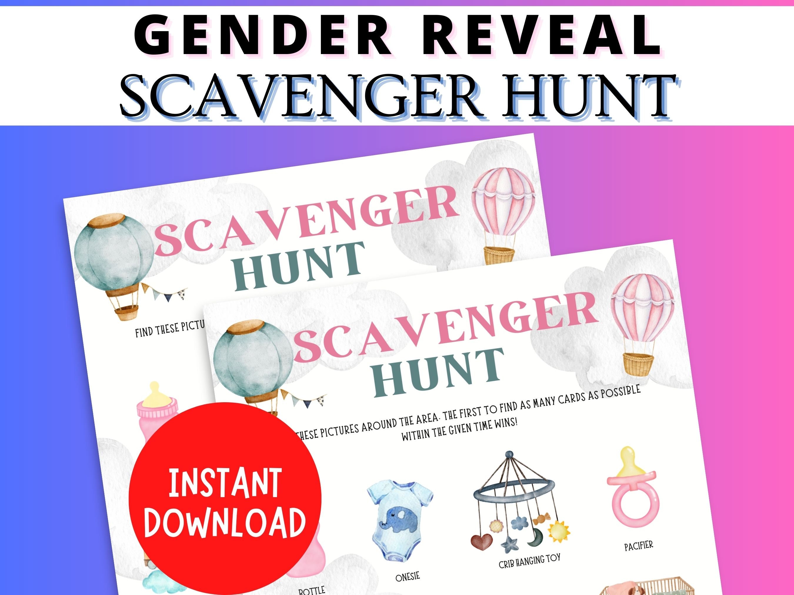 Gender Reveal Indoor Scavenger Hunt | Gender Reveal Games | Watercolor ...
