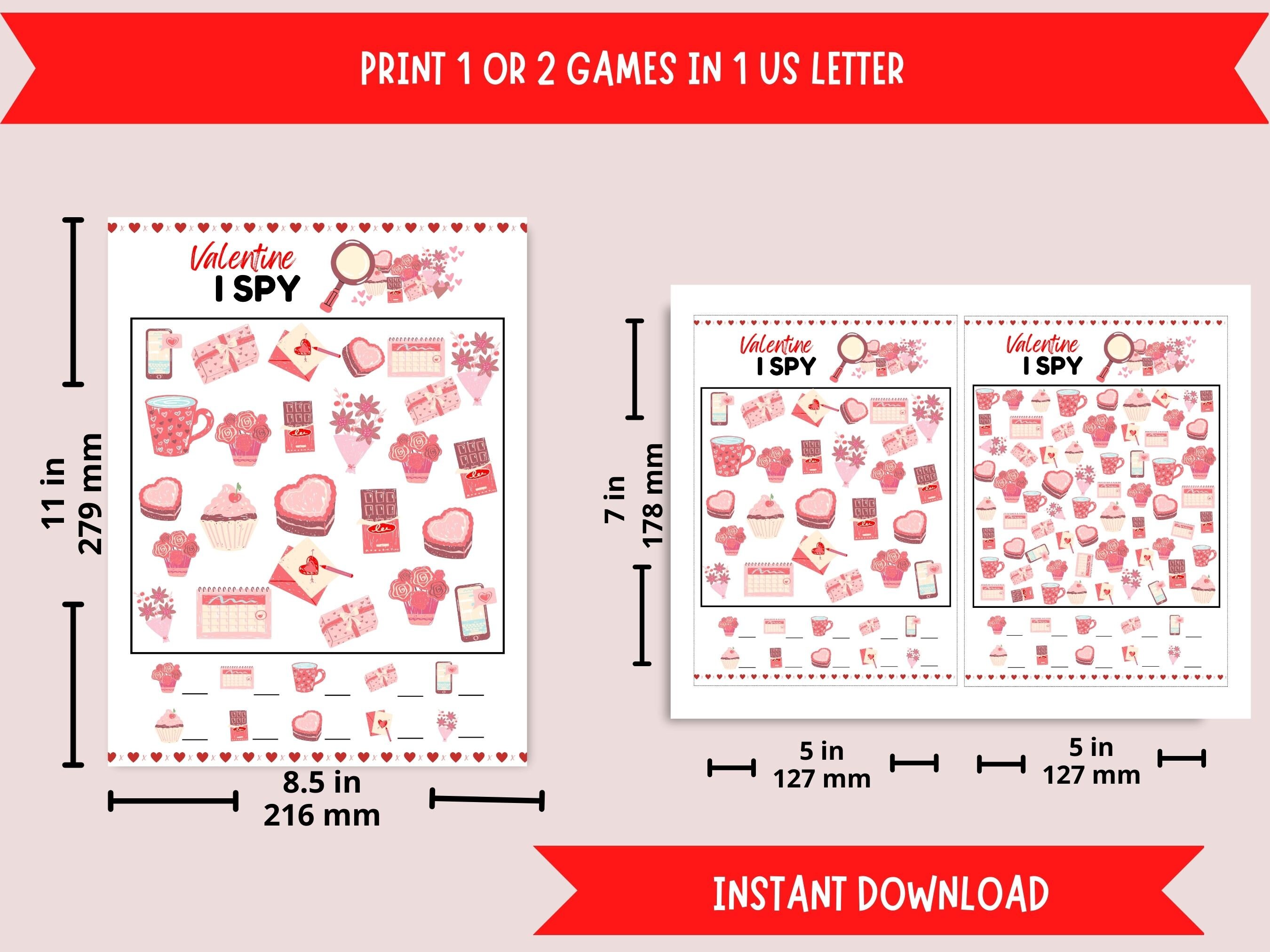 Valentines Day I Spy Game Printable Kids Valentines Activity Valentine ...