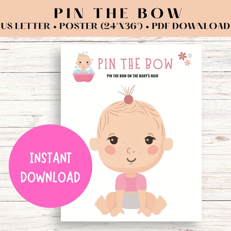 Pin the Bow Game | Baby Shower Party Game | Pin Game Printable | Pin ...