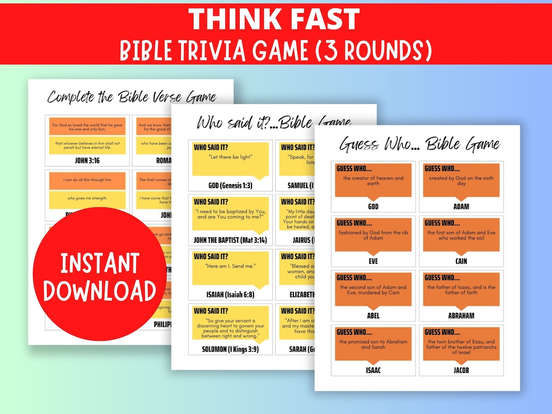 Think Fast Bible Trivia Game Bible Trivia Games Printable Bible Games ...