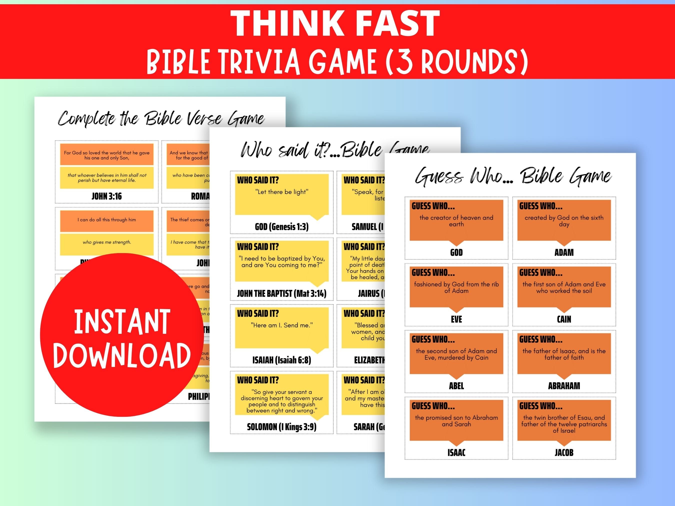 Think Fast Bible Trivia Game Bible Trivia Games Printable Bible Games ...