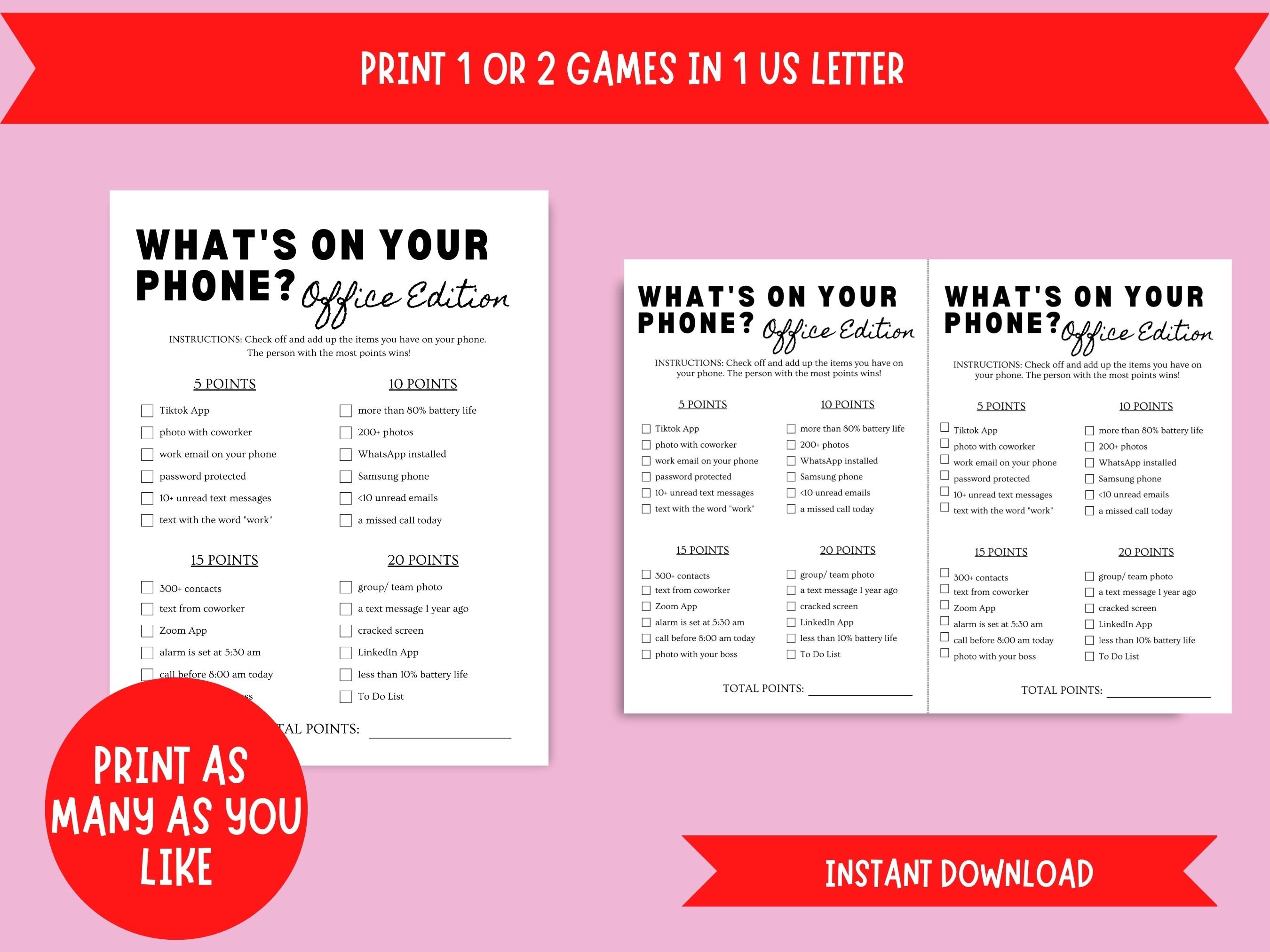 Whats on Your Phone Game: Office Edition Printable Game Team Building ...